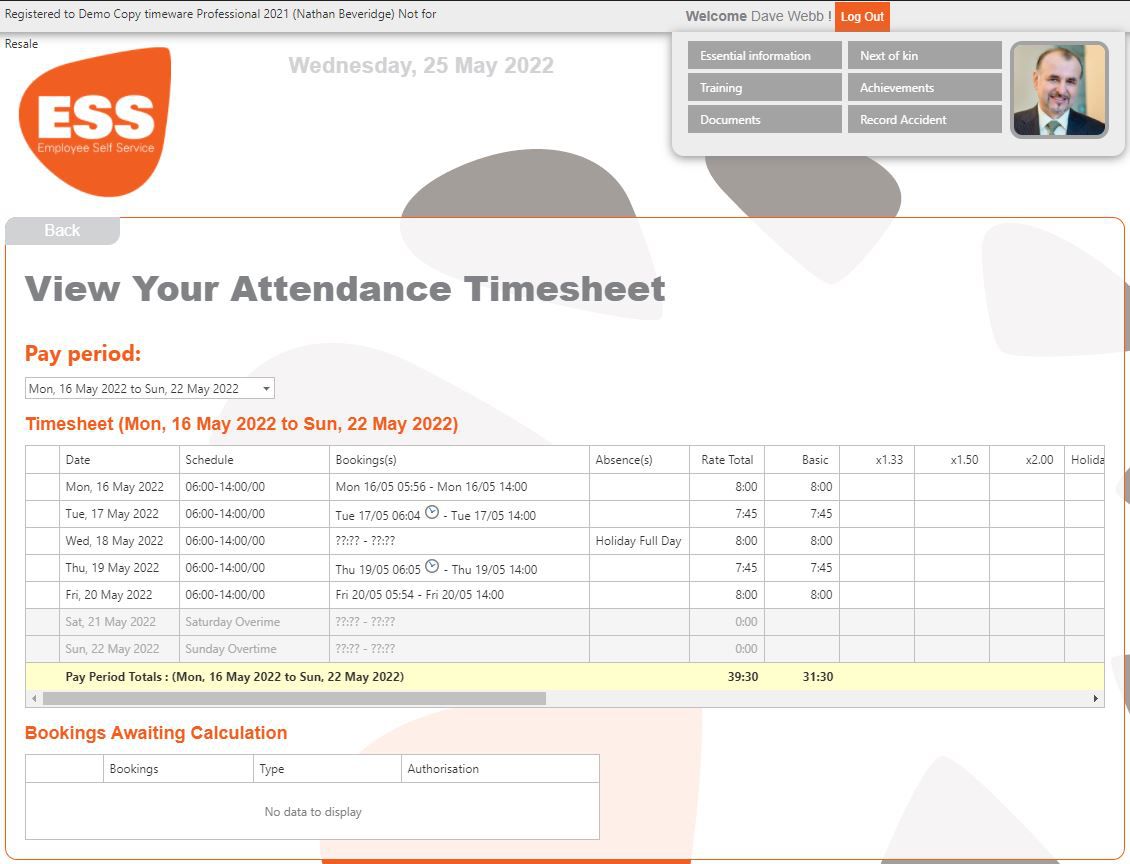 ESS (employee self service) - remote access to extensive functions